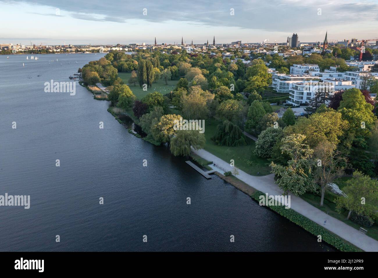 aerial view of the park at the hamburger alster lake Stock Photo - Alamy