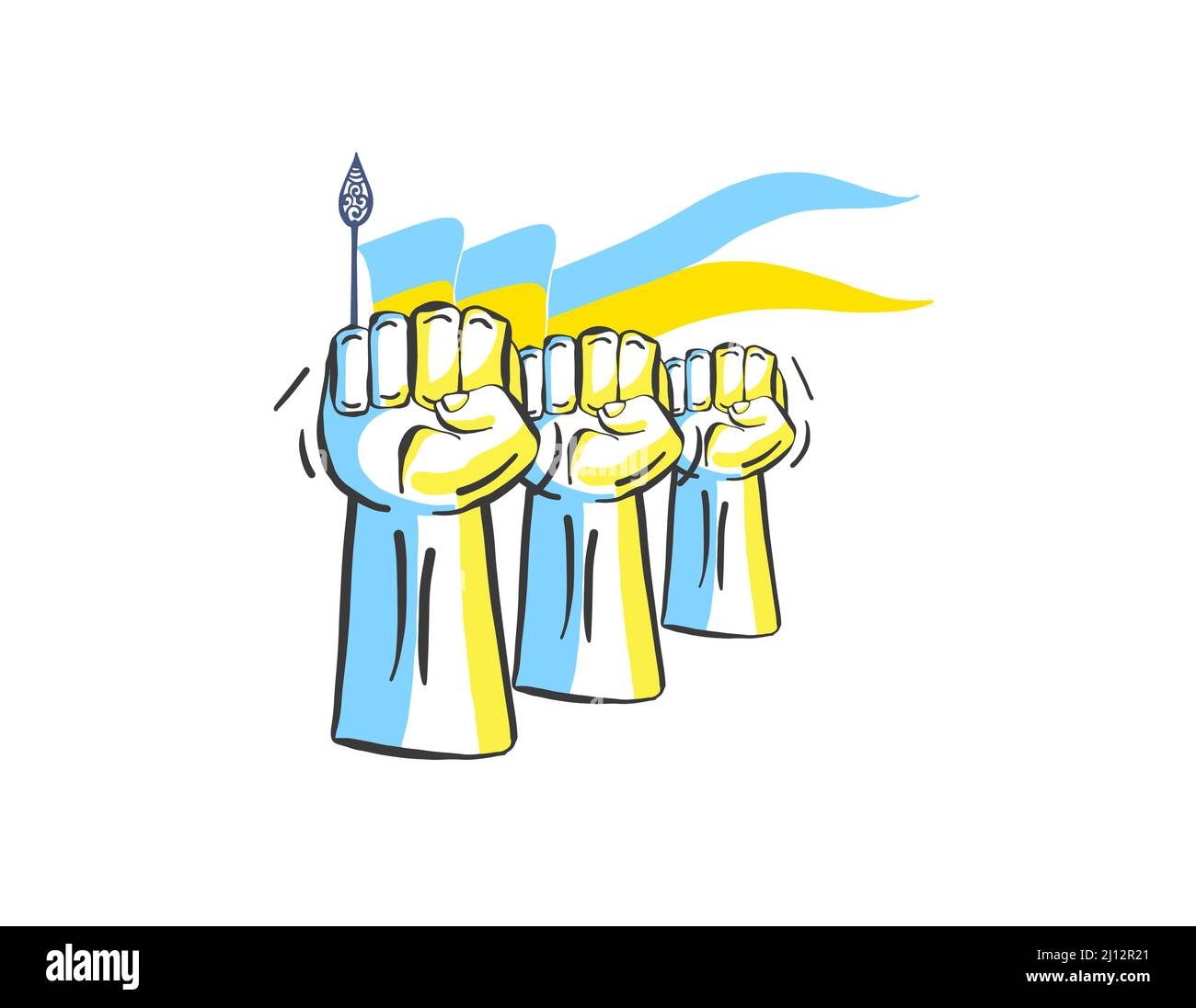 The symbol of the strength of Ukraine with the Ukrainian blue and ...