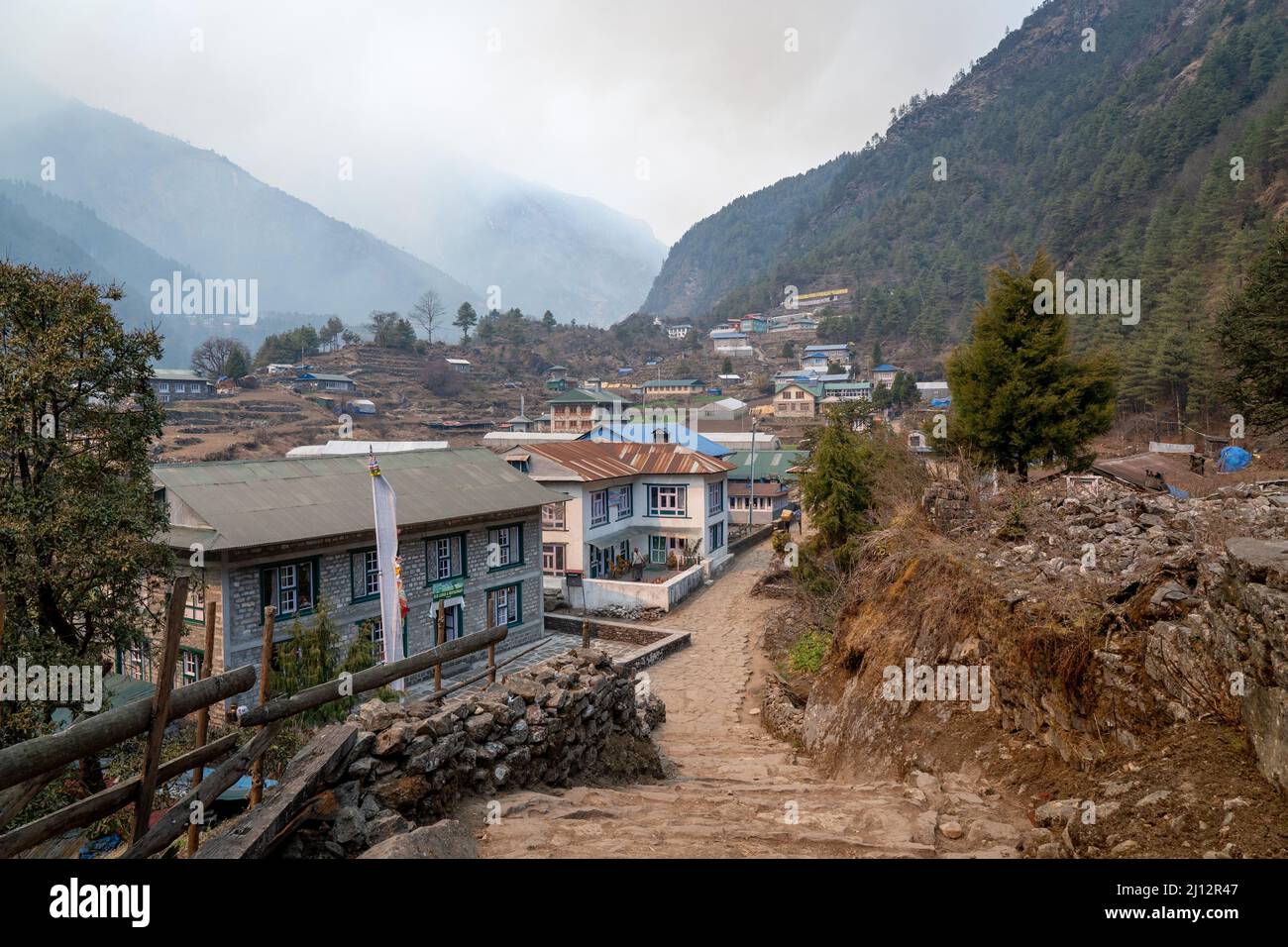 A village in a valley in the Himalaya Mountains of Nepal Stock Photo ...