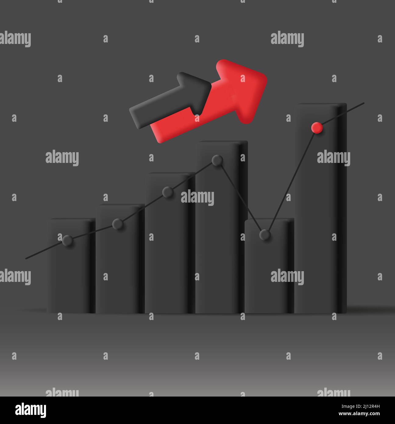 3d bar chart with red arrow pointing up, monochrome infographics Stock ...