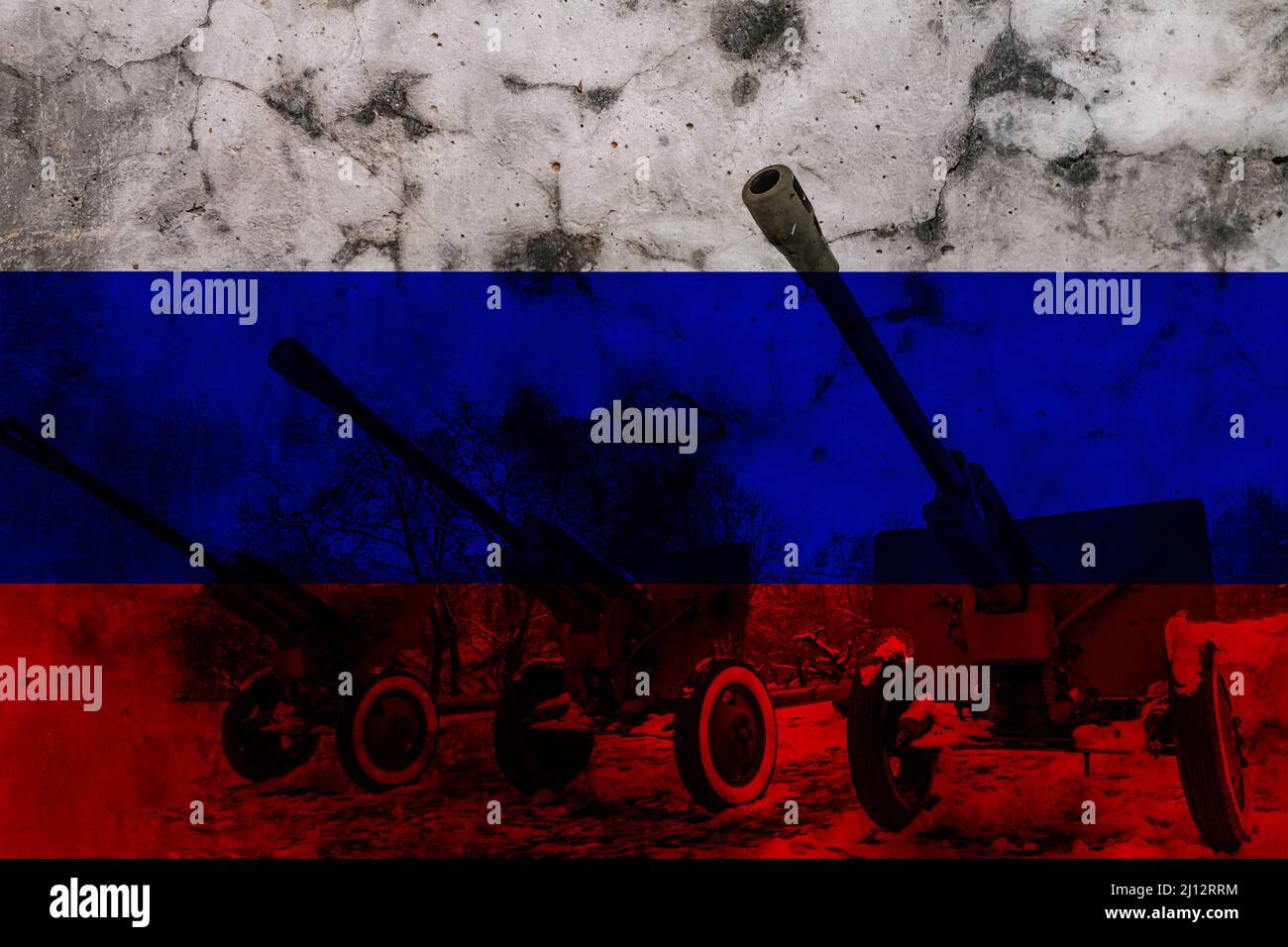 Tanks lined up in front of a russian flag. Several military army war ...