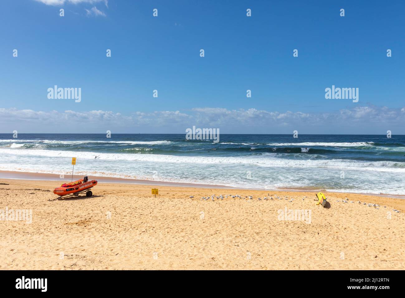 South Curl Curl beach in Sydney with blue sky autumn weather and surf ...