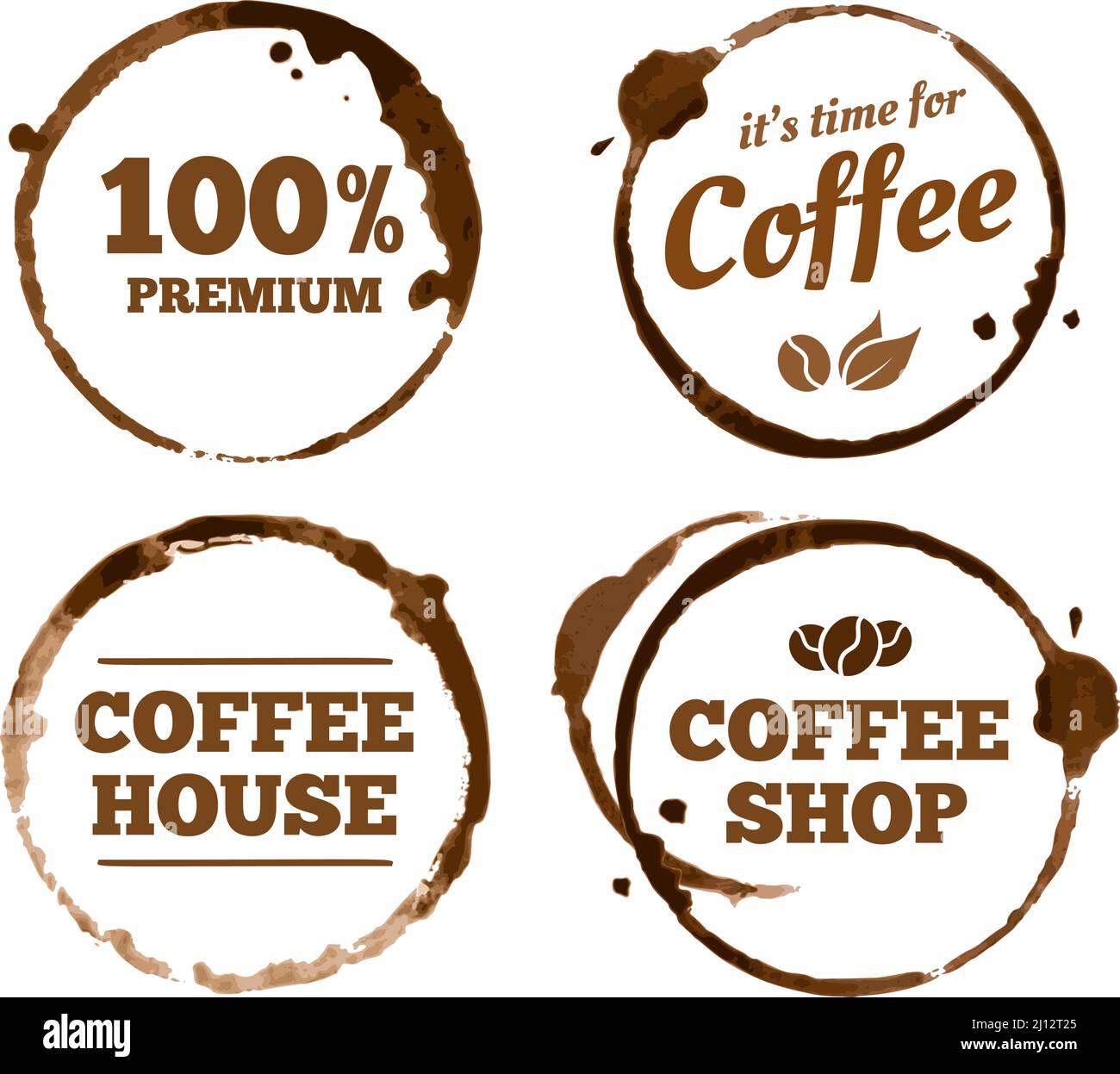 Coffee labels. Hot drink stains, round dirty marks from coffee cup or ...