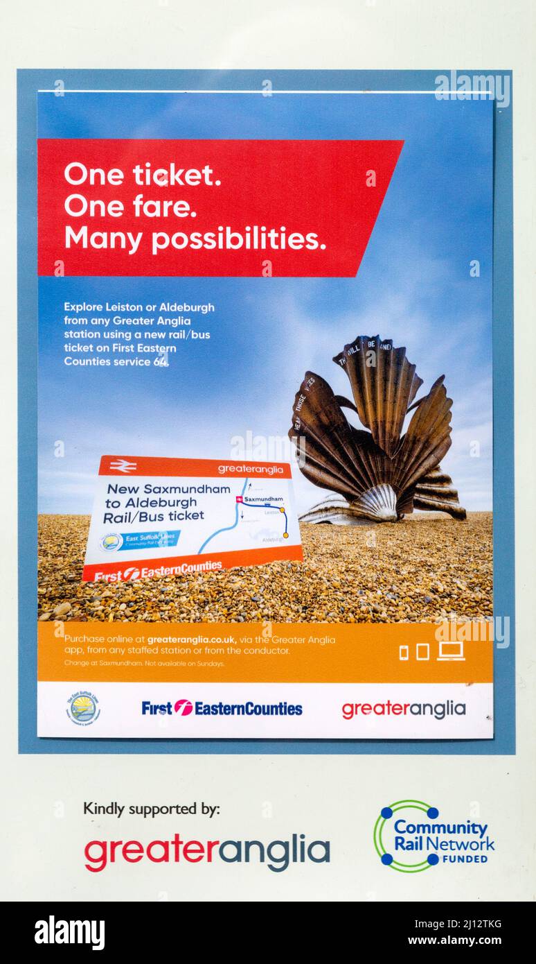 Greater Anglia advertising information poster about combined rail bus ...