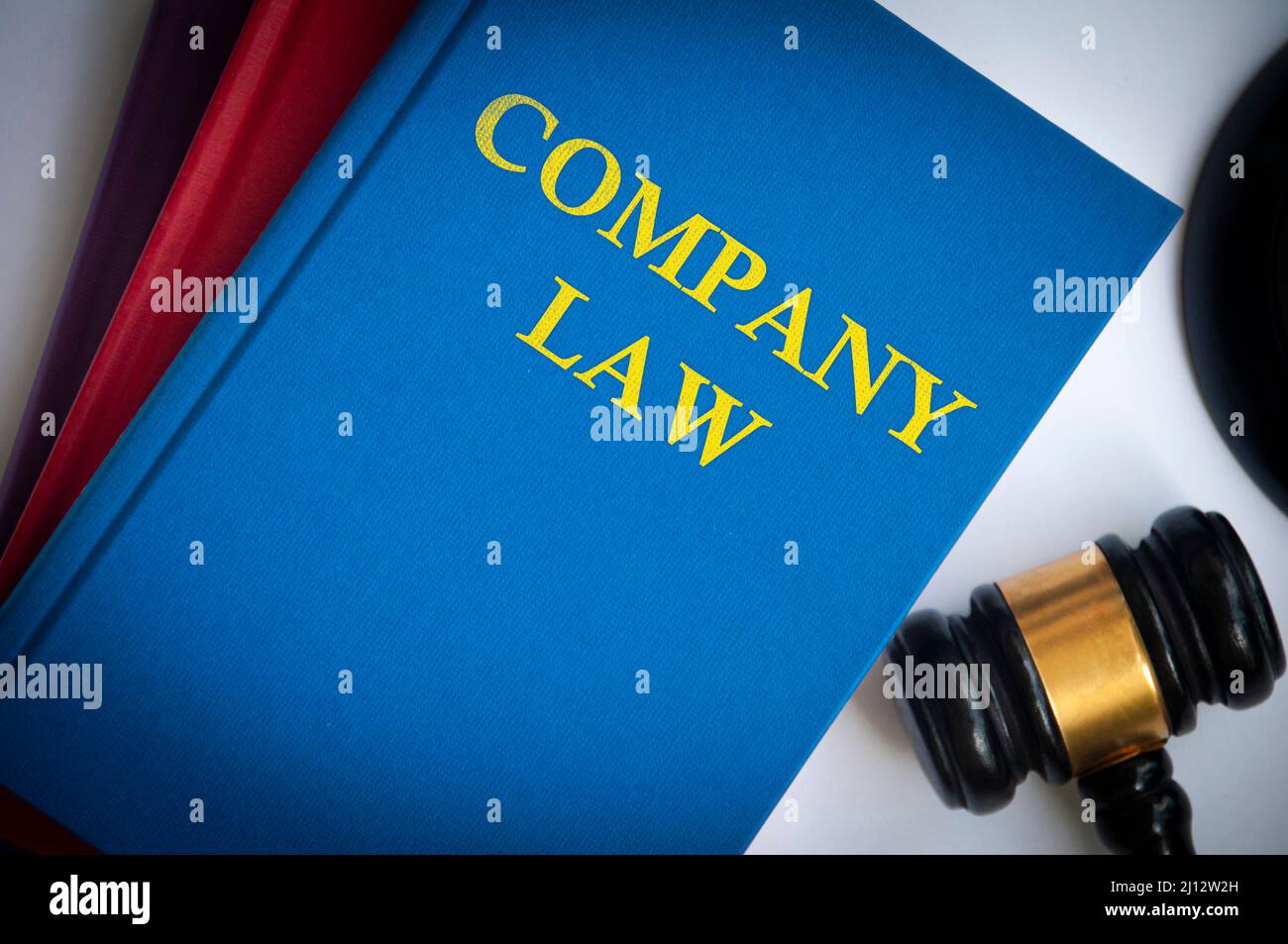 Top view of Company Law book with gavel on white background. Law ...