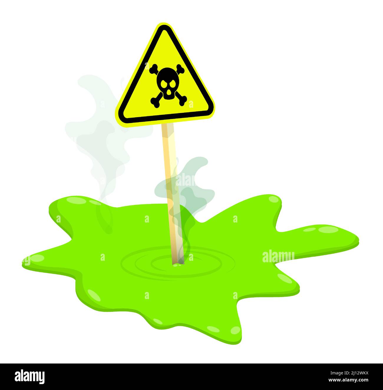 Triangular chemical hazard sign in puddle of toxic waste. Problem of ...