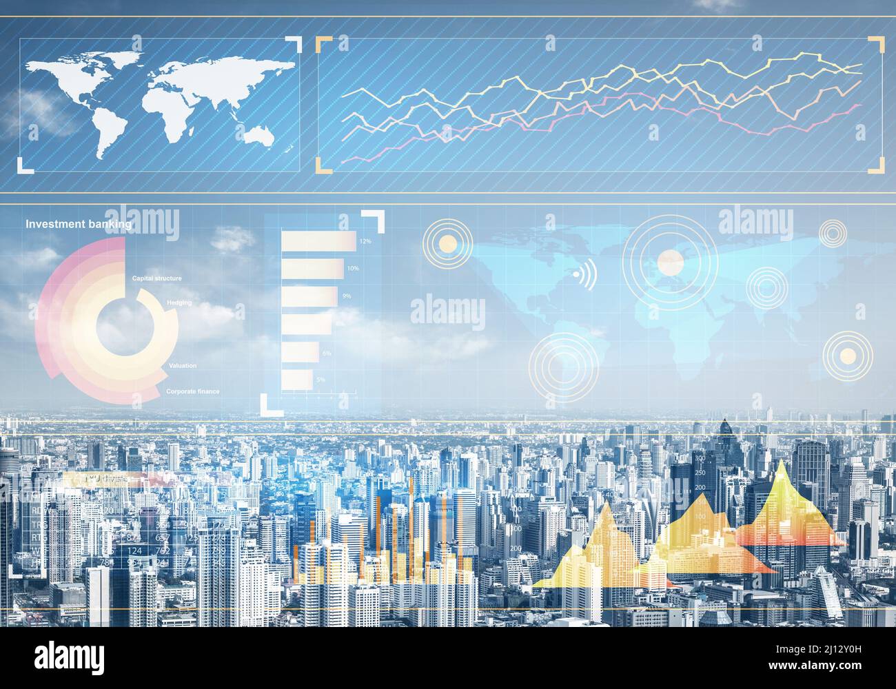 Double exposure business concept with graphics Stock Photo - Alamy