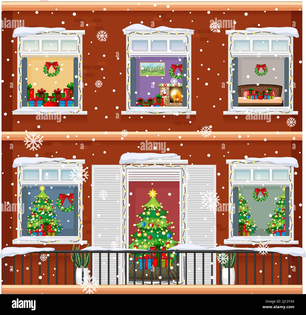 Apartment windows with neighbors cartoon character illustration Stock ...