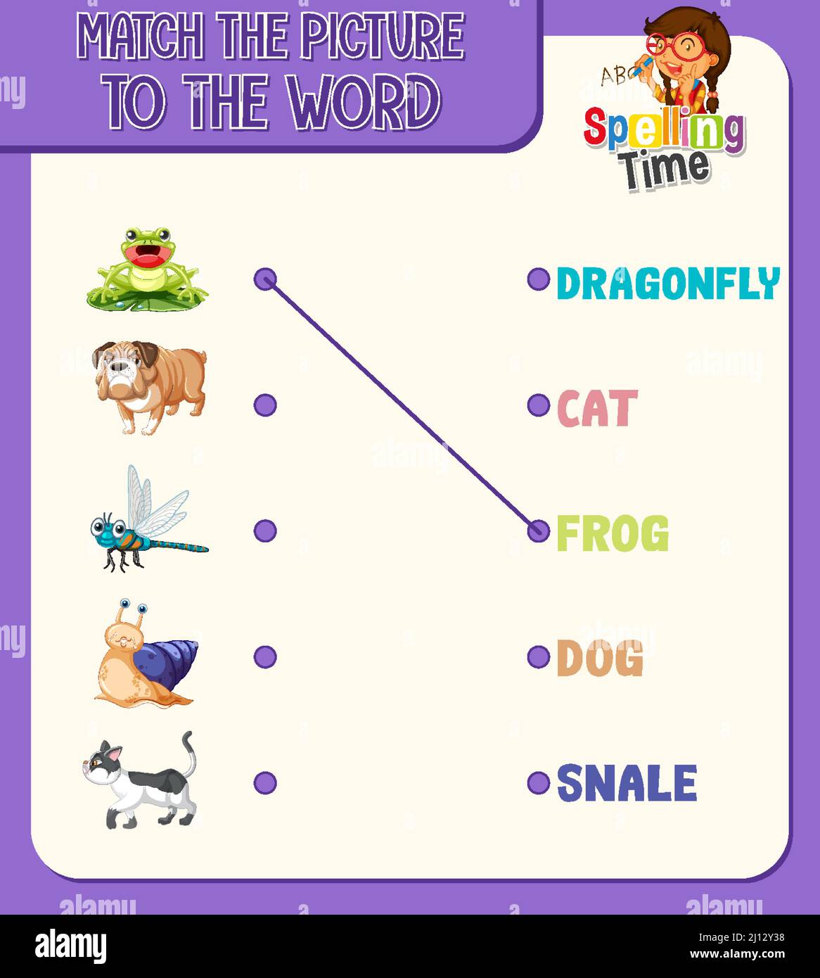 Word to picture matching worksheet for children illustration Stock ...