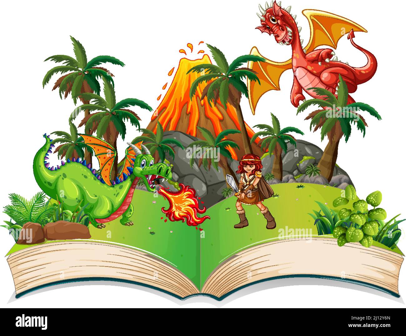 Storybook with knight and dragons illustration Stock Vector Image & Art ...