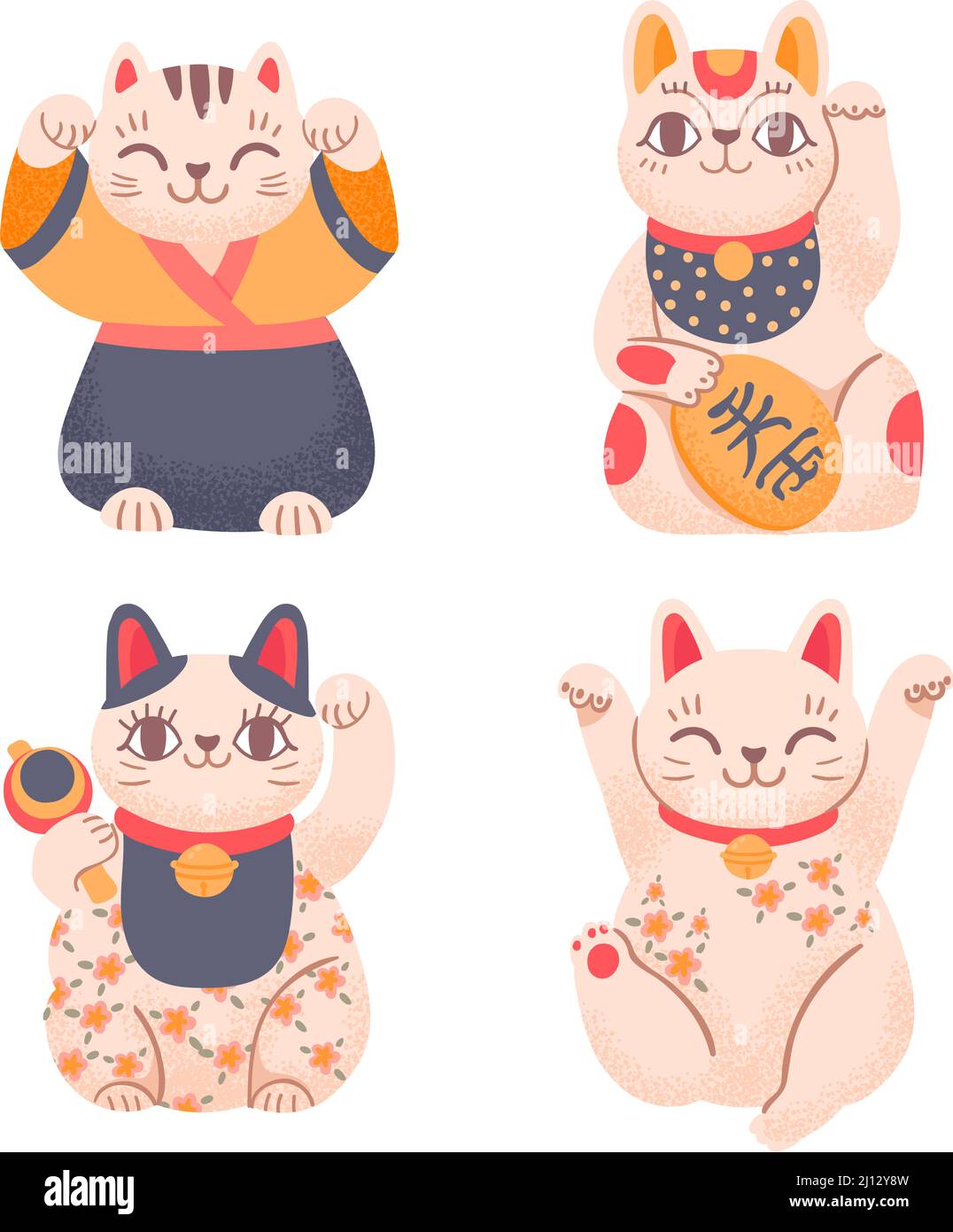 Japanese lucky cats waving with paws. Asian figurine in traditional ...