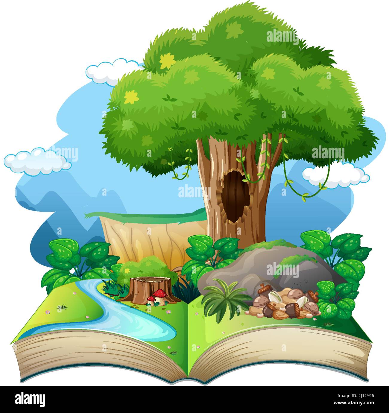 Open book with nature landscape illustration Stock Vector Image & Art ...