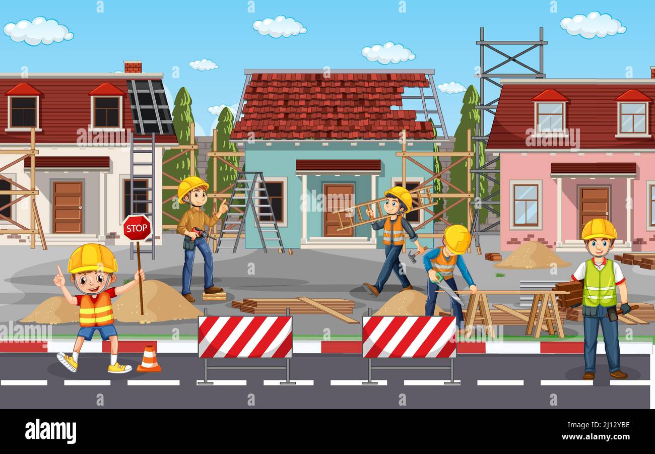 Scene of building construction site illustration Stock Vector Image ...