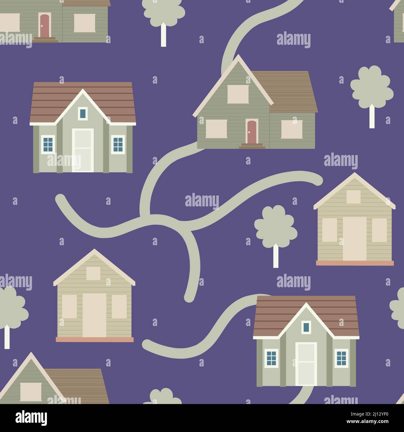 House seamless pattern with road and vector Stock Vector Image & Art ...