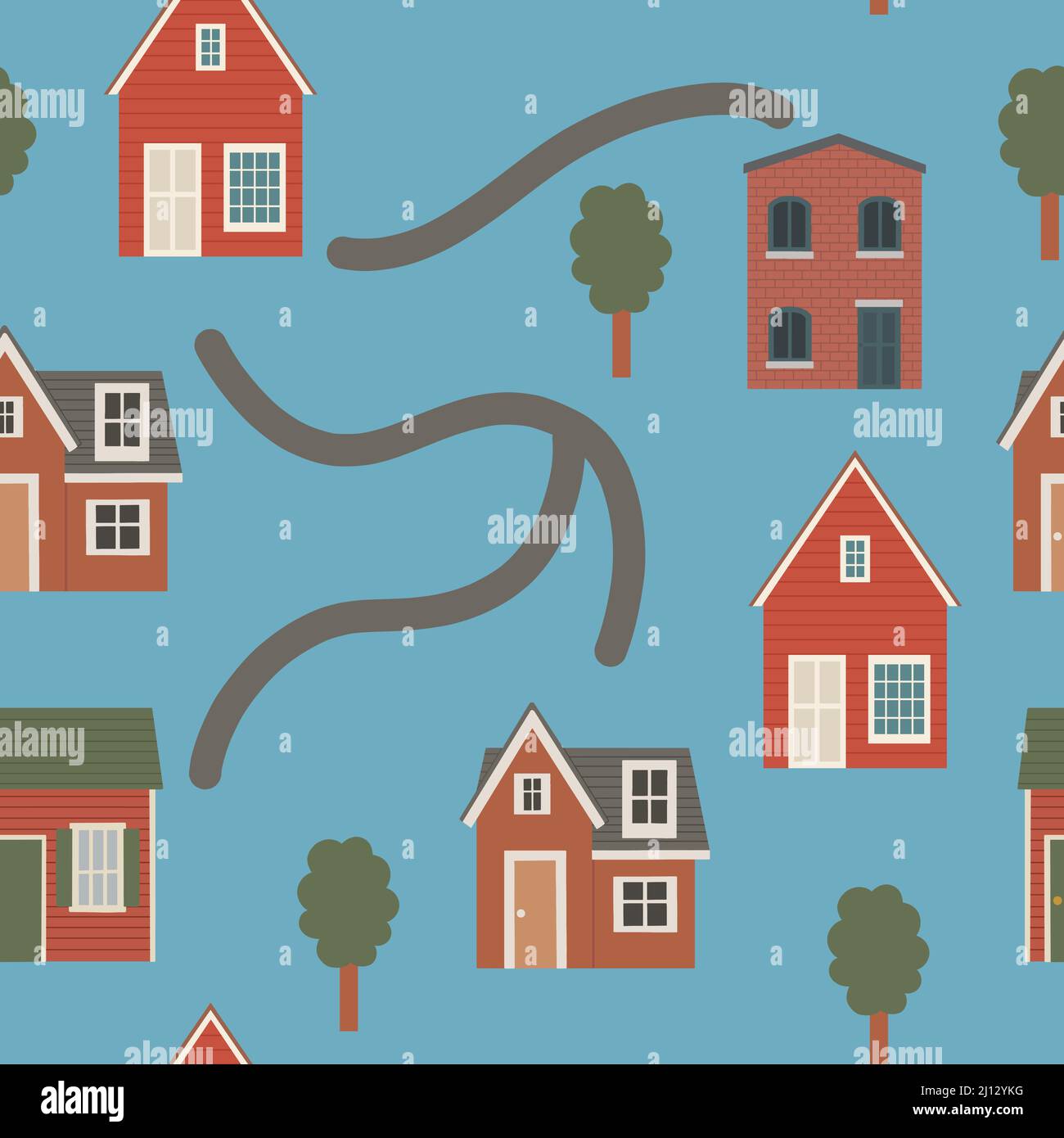 House seamless pattern with road and vector Stock Vector Image & Art ...