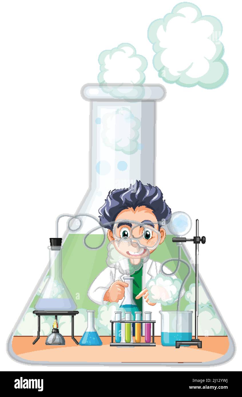 Funny scientist experiment in laboratory illustration Stock Vector ...