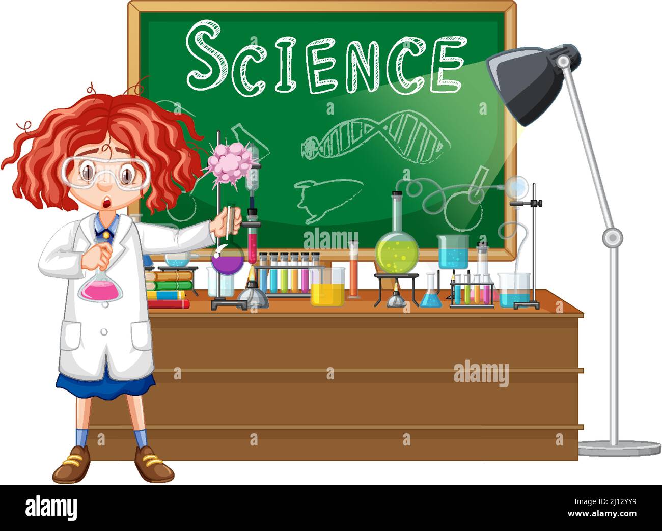 Scientist cartoon character with science lab objects illustration Stock ...