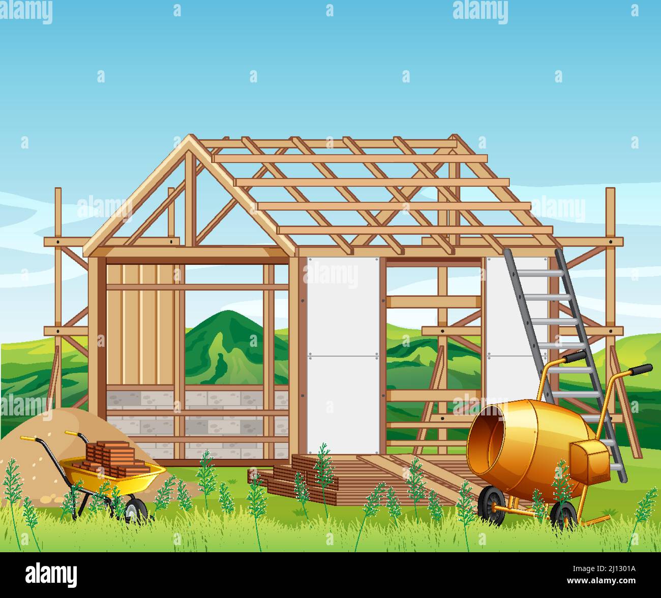 Cartoon scene of building construction site illustration Stock Vector ...