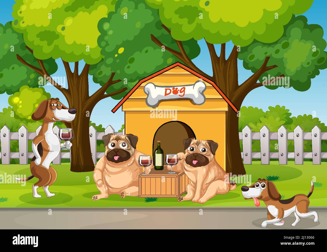 Many dogs playing in the park illustration Stock Vector Image & Art - Alamy