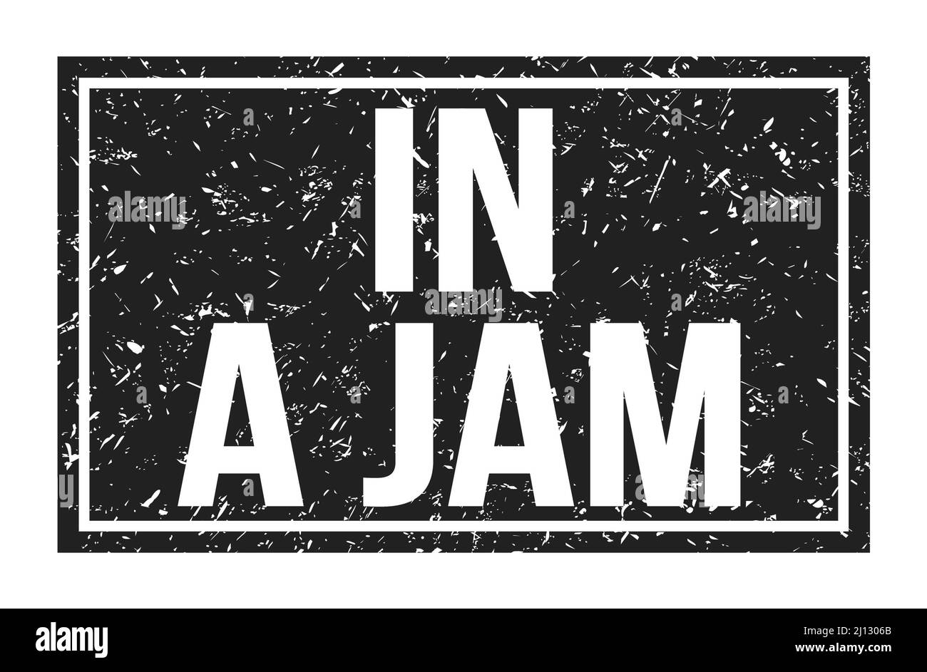 IN A JAM, words written on black rectangle stamp sign Stock Photo - Alamy