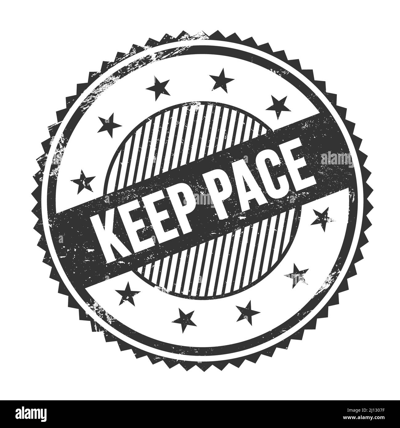 KEEP PACE text written on black grungy zig zag borders round stamp ...