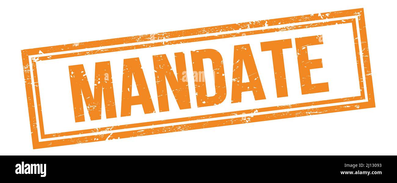 MANDATE text on orange grungy vintage rectangle stamp Stock Photo - Alamy