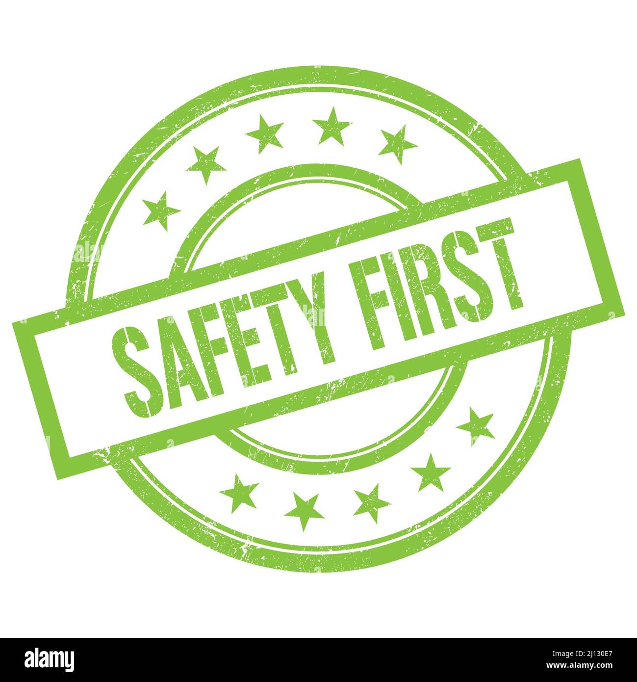 SAFETY FIRST text written on green round vintage rubber stamp Stock ...