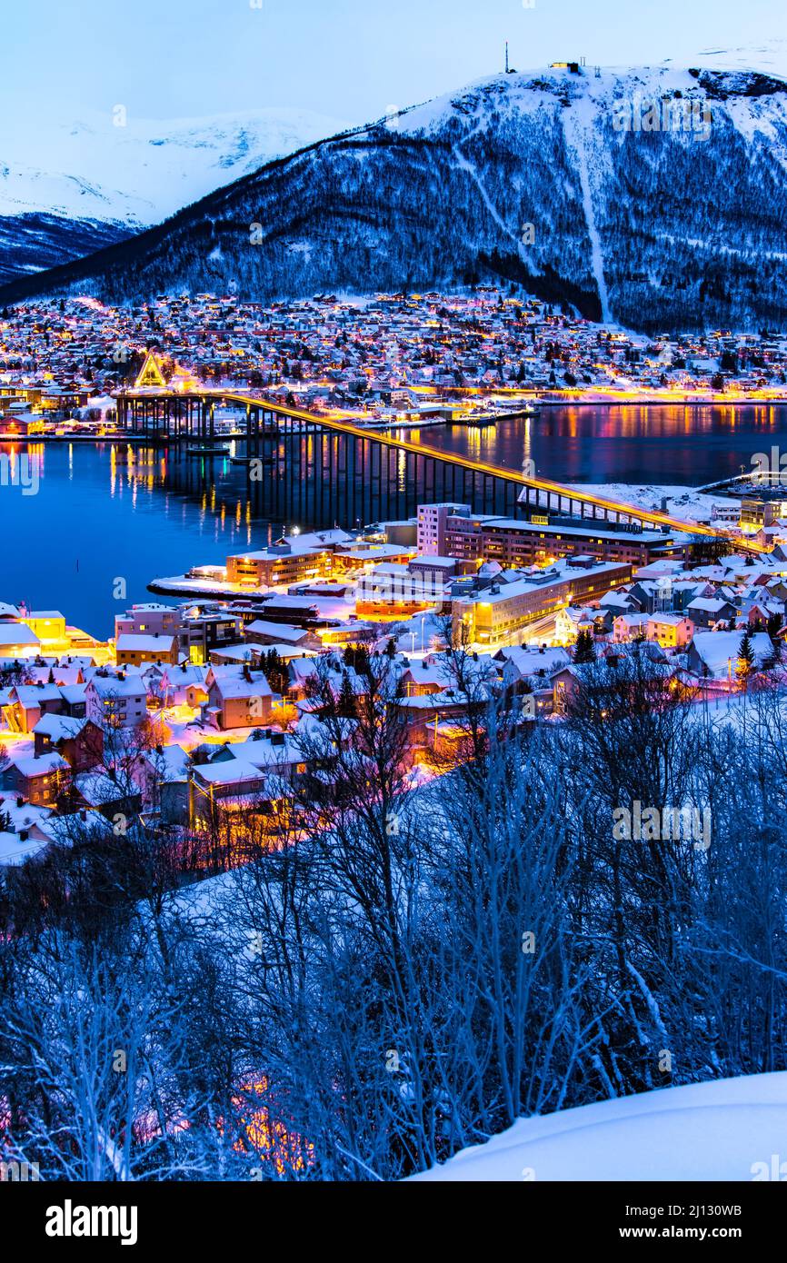 City lights of Tromso Northern Norway Scandinavian landscape Europe ...