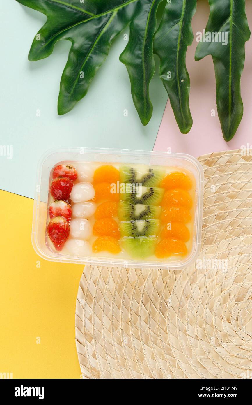 Fruit Jelly Pudding Cocktail, on Clear Box for Takjil Ramadan, Top View ...
