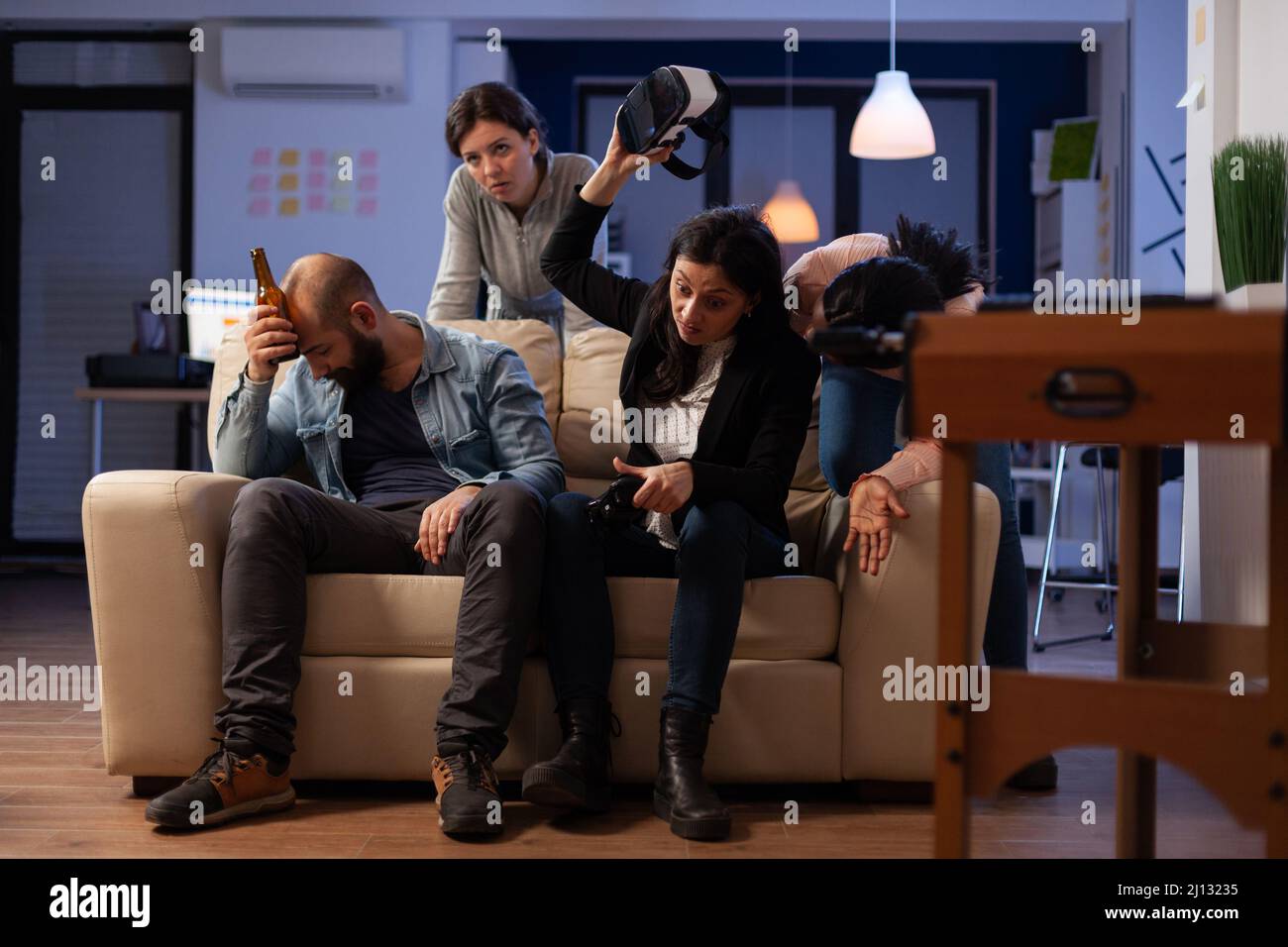 Diverse group of people feeling sad about lost video games with virtual ...