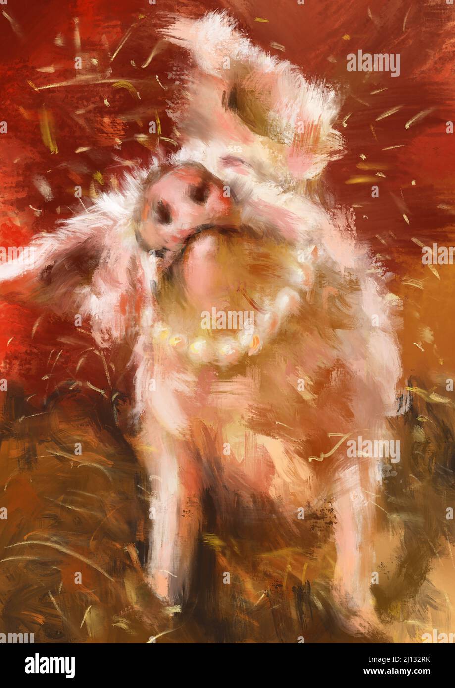 Digital painting of the pig and pearl necklace Stock Photo - Alamy