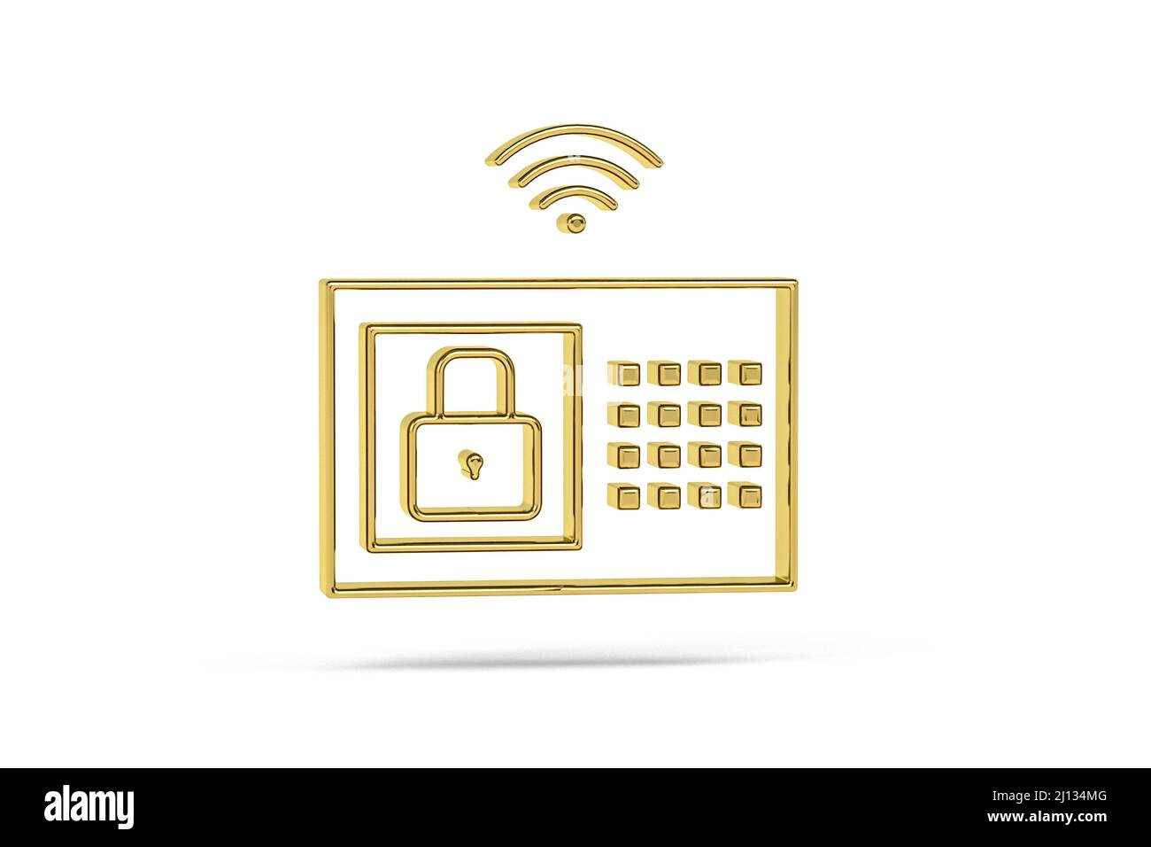 Golden 3d alarm system icon isolated on white background - 3D render ...