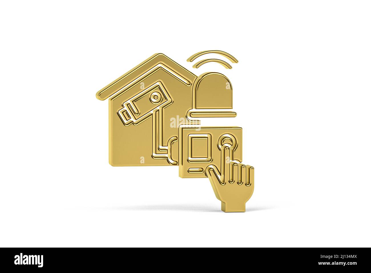 Golden 3d alarm system icon isolated on white background - 3D render ...