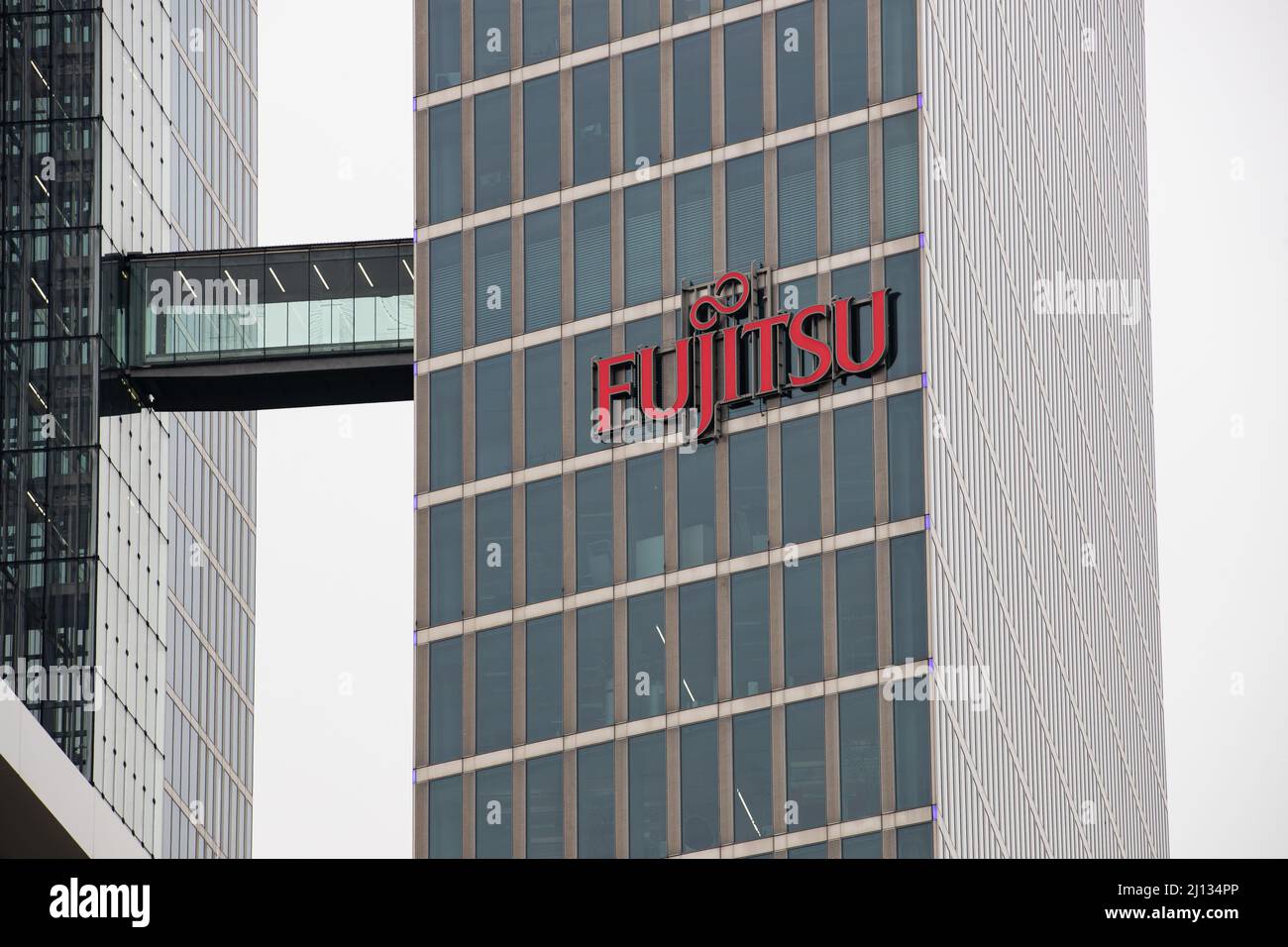 Tower of the japanese IT company Fujitsu seen in the Parstadt Schwabing ...