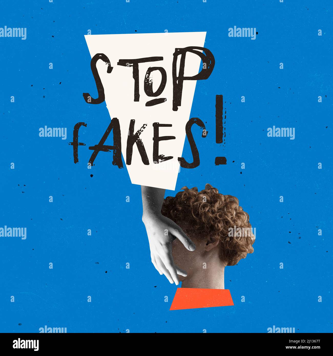 Contemporary art collage. Male hand covering man's face to stop ...