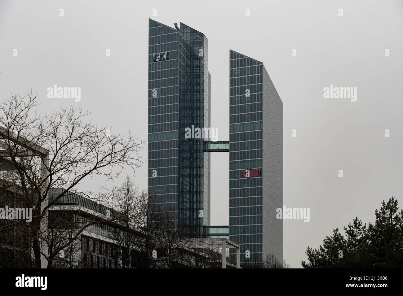 Tower of the american IT company IBM next to the tower of the japanese ...