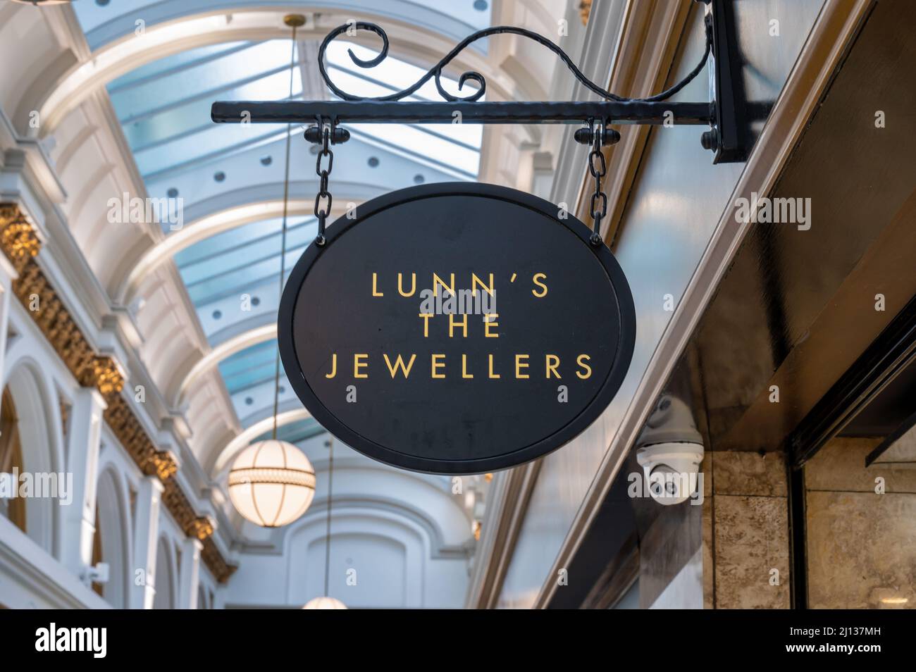 Belfast, UK- Feb 19, 2022: The sign for Lunn's The Jewellers in Belfast ...