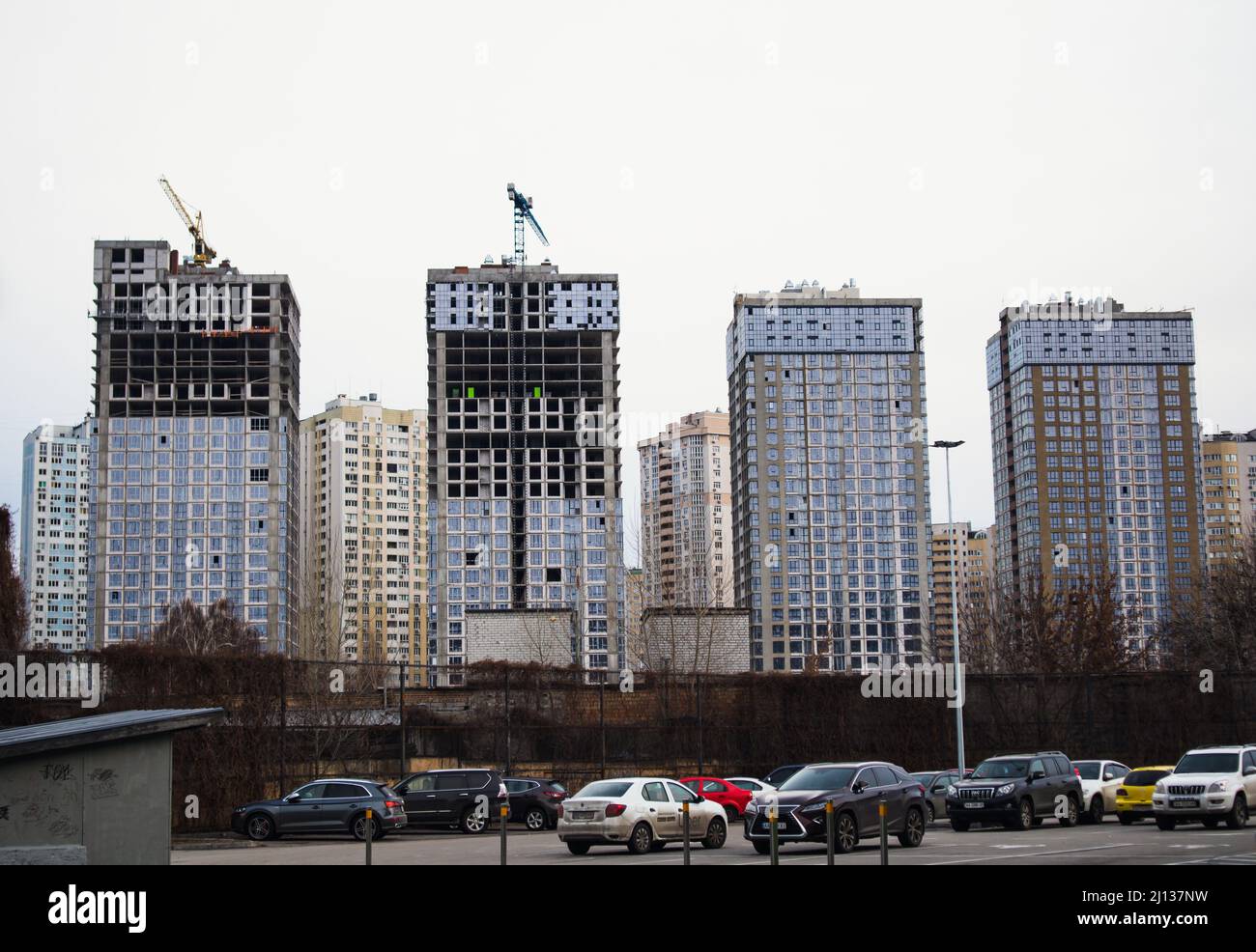 Kyiv Ukraine. January 8 2022 Unfinished multi-story buildings ...