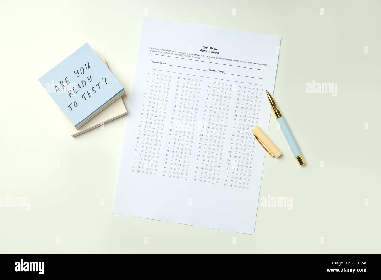 Concept of exams and tests, top view Stock Photo - Alamy