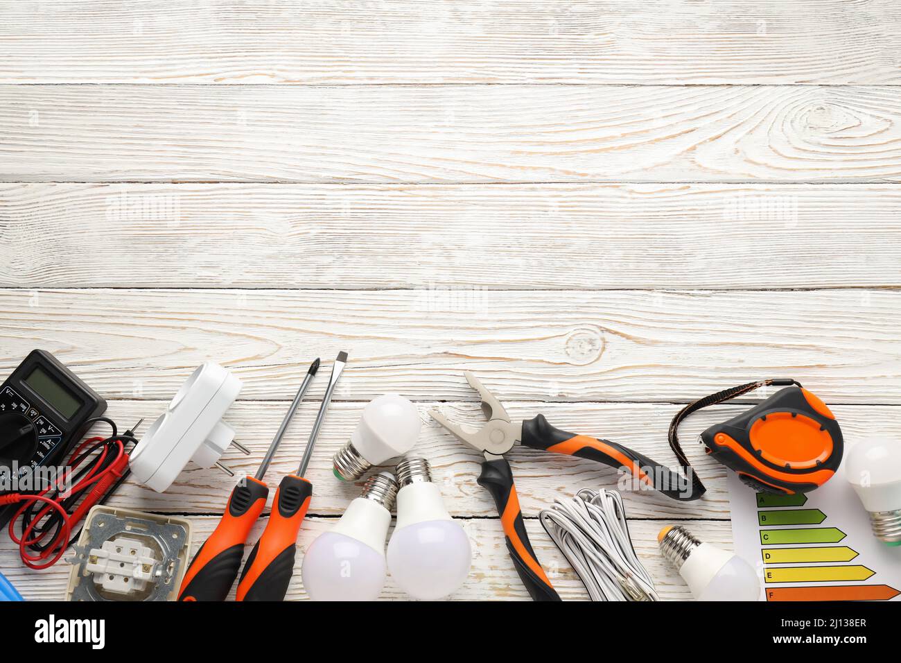 Concept of electrician tools, space for text Stock Photo - Alamy