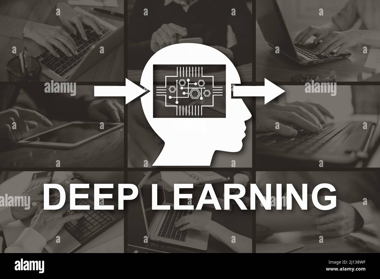 Deep learning concept illustrated by pictures on background Stock Photo ...