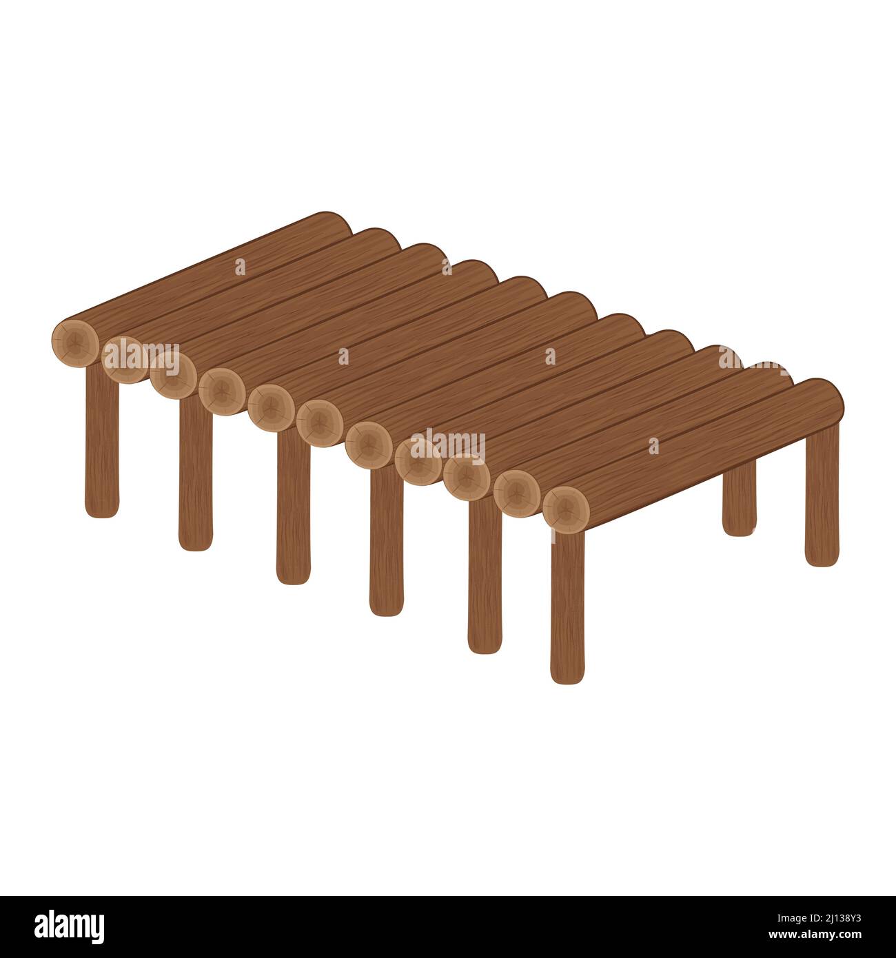 Wooden bridge made of logs, color isolated vector illustration cartoon ...
