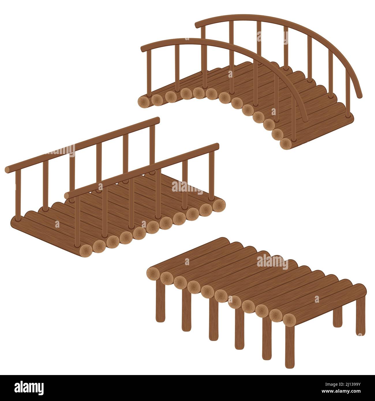 Wooden bridges made of logs, color isolated vector illustration cartoon ...