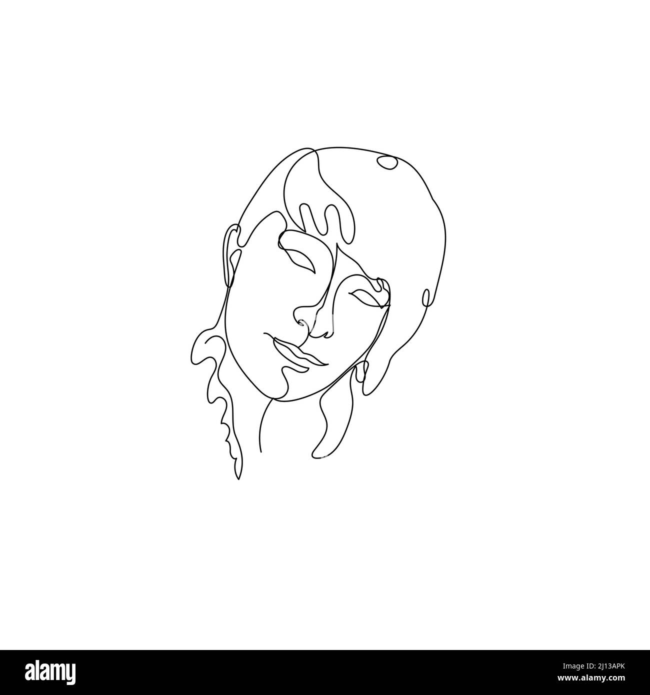 Female face single line drawing. Portrait of young beautiful girl Stock ...