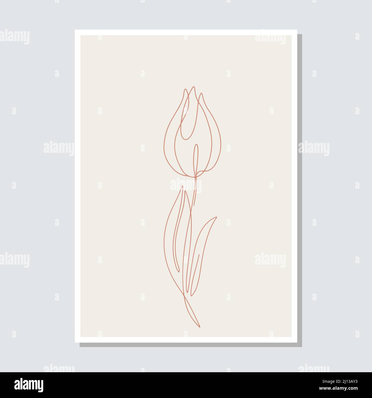 One single line drawing tulip flowers on earthy background card ...