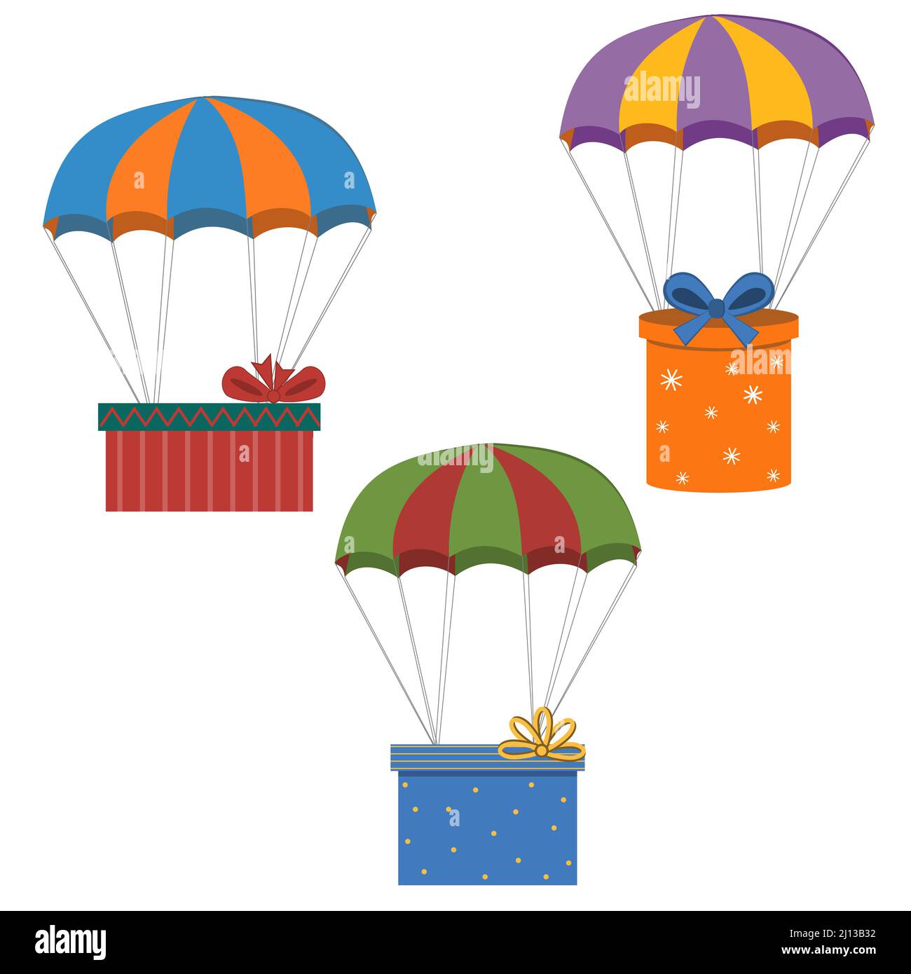Gift decorated parachute gift box, color isolated vector illustration ...