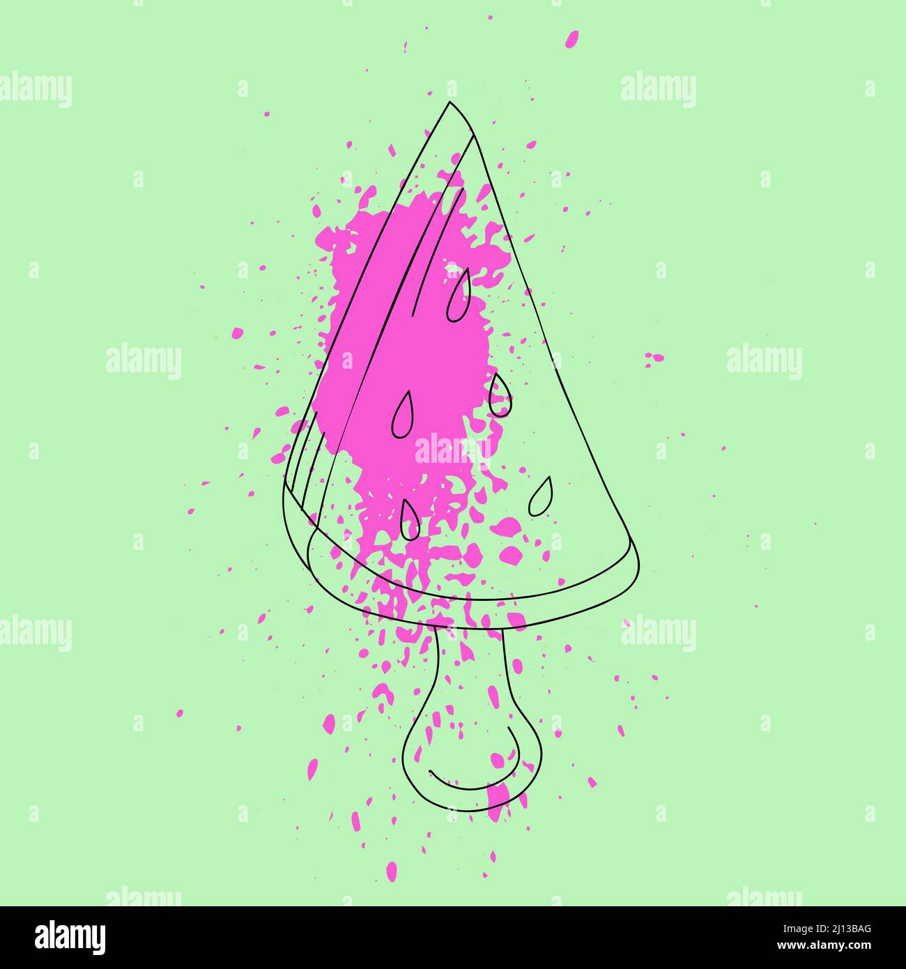 Line art watermelon popsicle with pink splash. Illustration for ...
