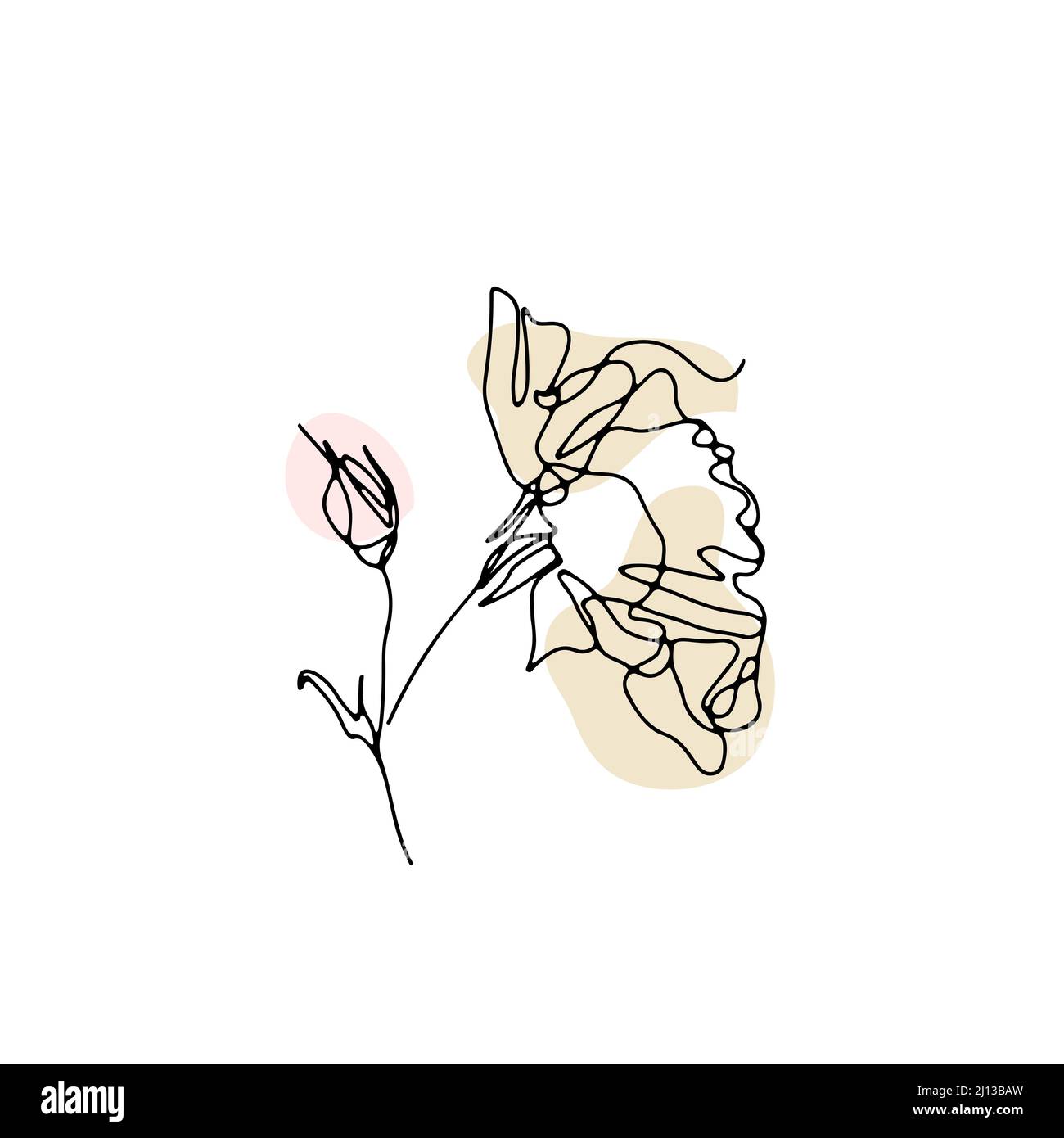 One line drawing rose. Hand drawn single line flower with neutral ...