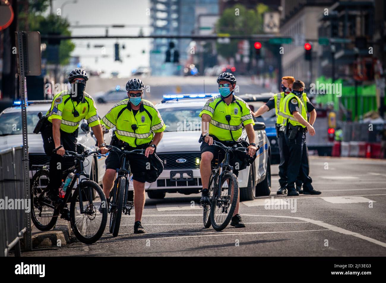 Police officers working during a black lives matter protest on the 4th ...