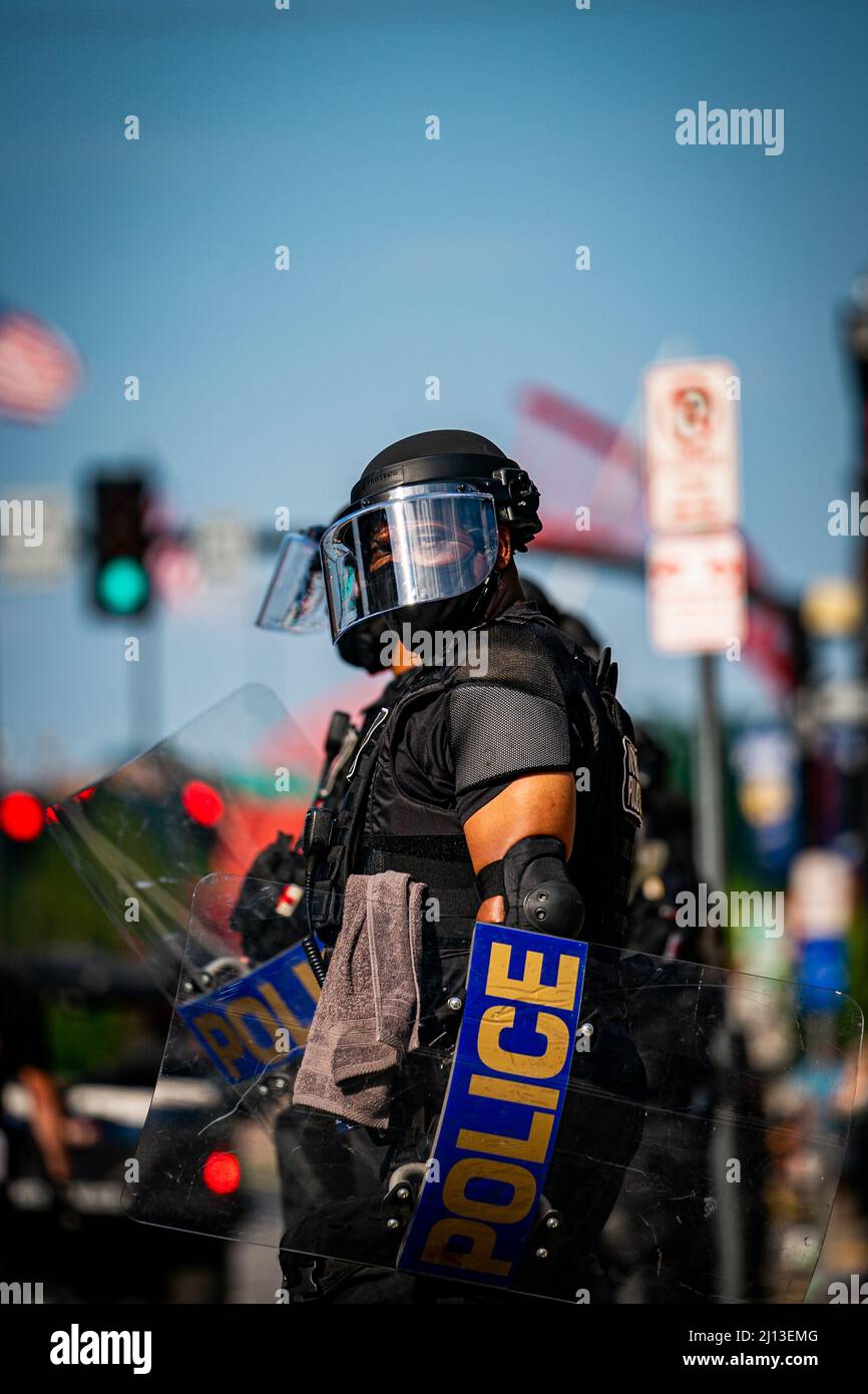 Police officers working during a black lives matter protest on the 4th ...